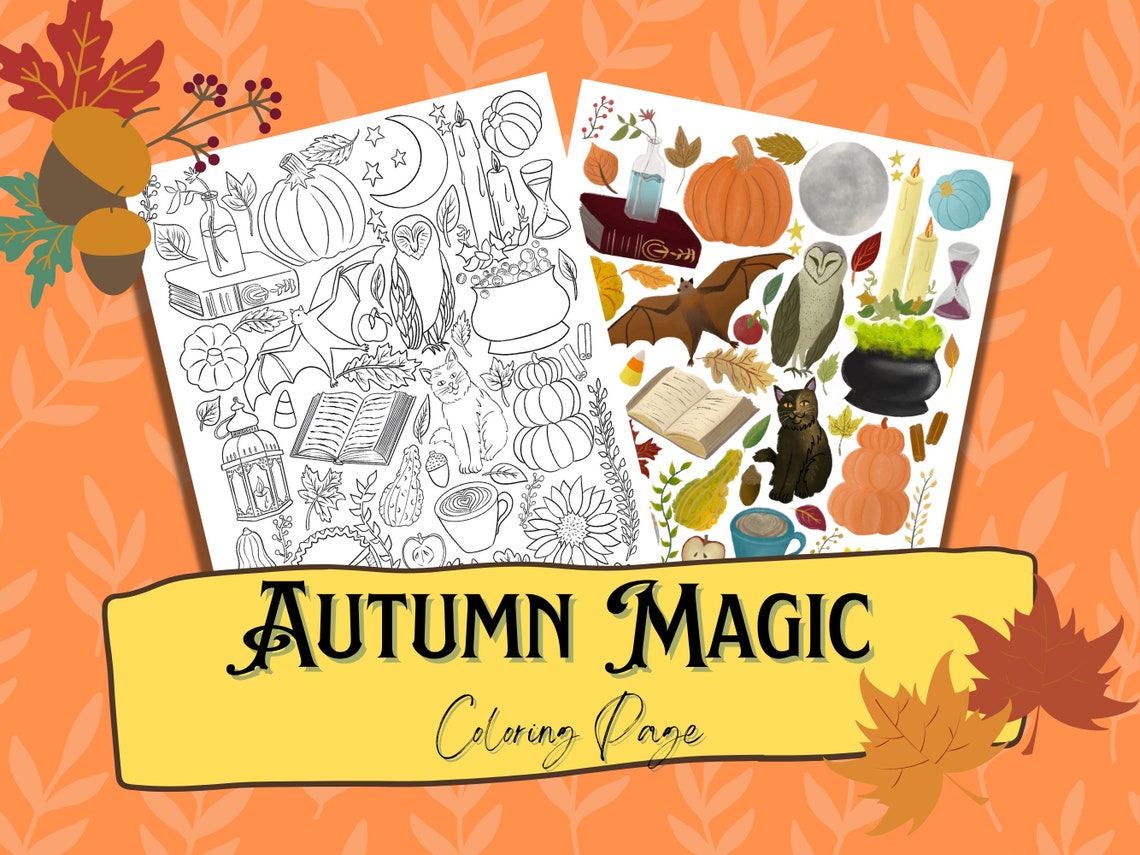 Autumn Coloring Page, Coloring Sheet With Fall Pumpkins, Leaves ...