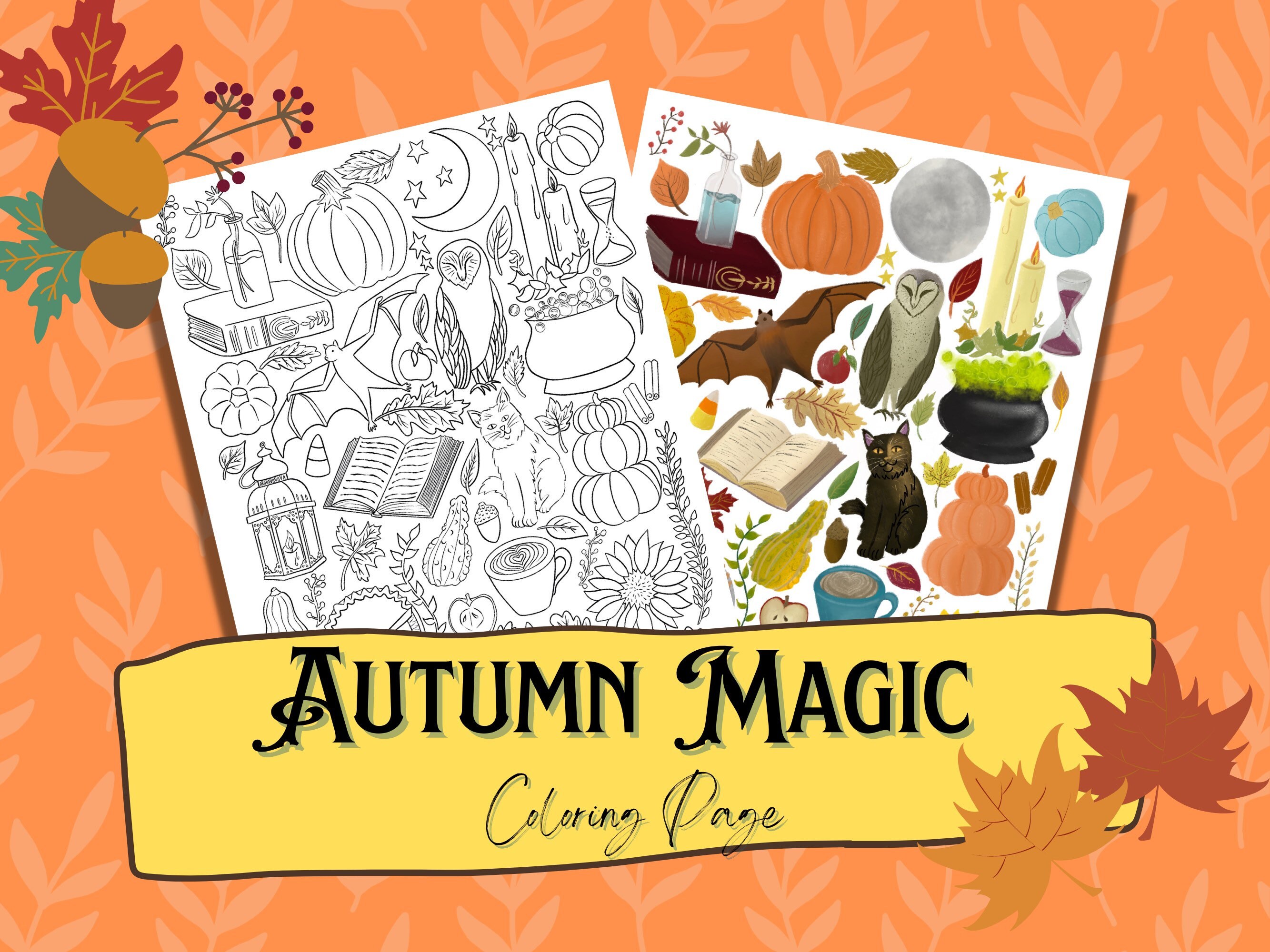 Autumn Coloring Page, Coloring Sheet With Fall Pumpkins, Leaves ...