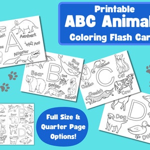 Animal Abcs Coloring Flash Cards, Printable Animal Flash Cards, ABC ...