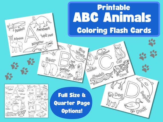 Animal Abcs Coloring Flash Cards Printable Animal Flash - Etsy
