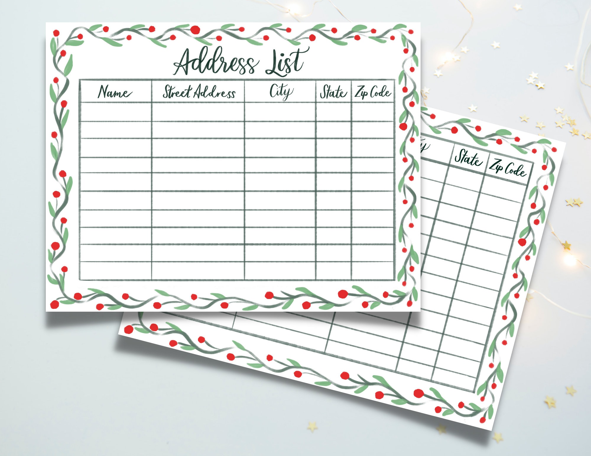 Simple Holiday Address List / Printable Address Spreadsheet for Holiday ...