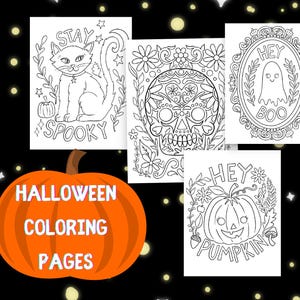 Halloween Coloring Pages, Four Full-page Coloring Sheets, Halloween ...