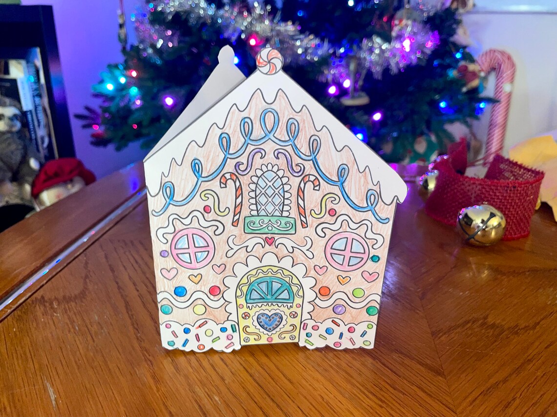 Printable Gingerbread House Coloring Card, Colorable Christmas Card ...