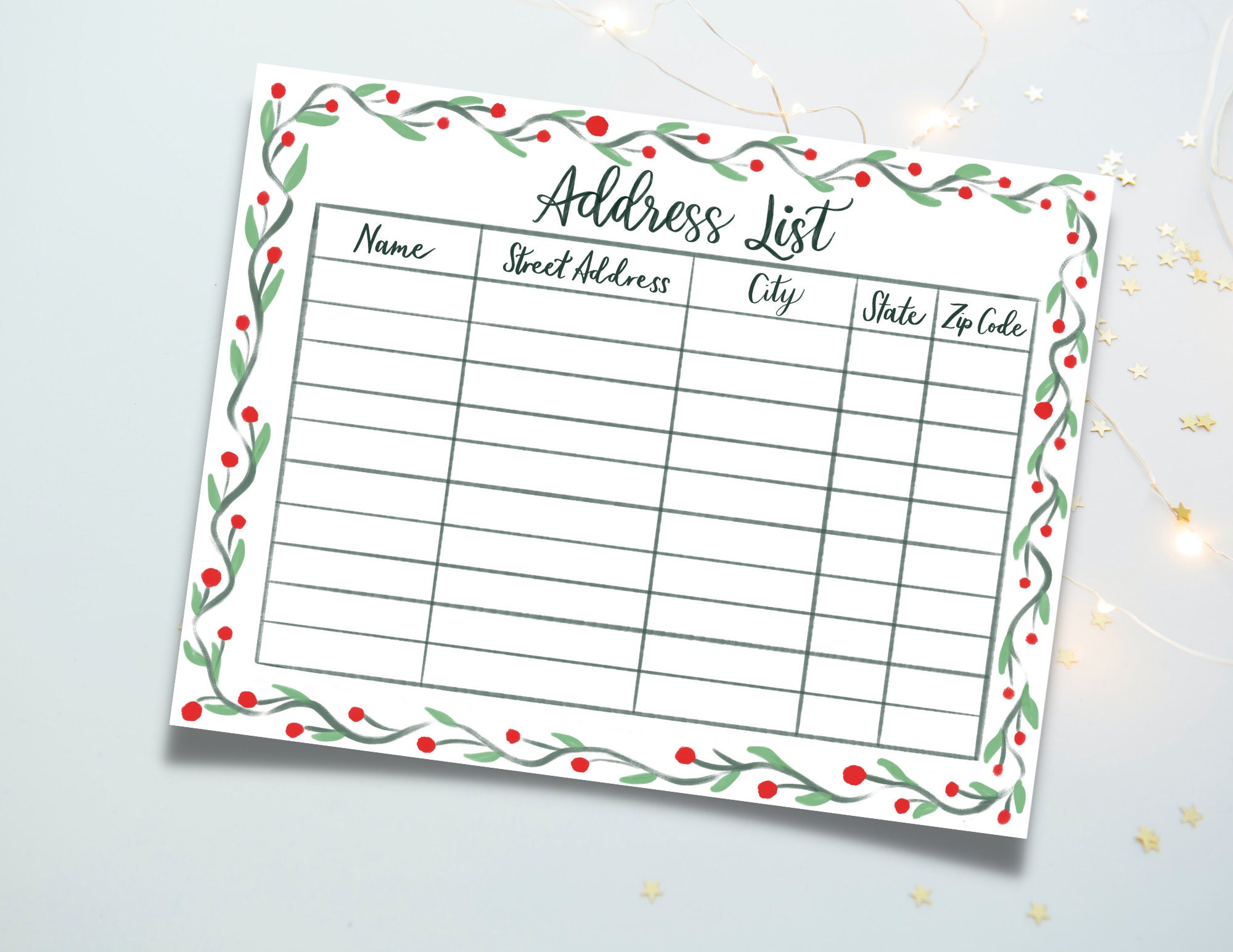 Simple Holiday Address List / Printable Address Spreadsheet for Holiday ...