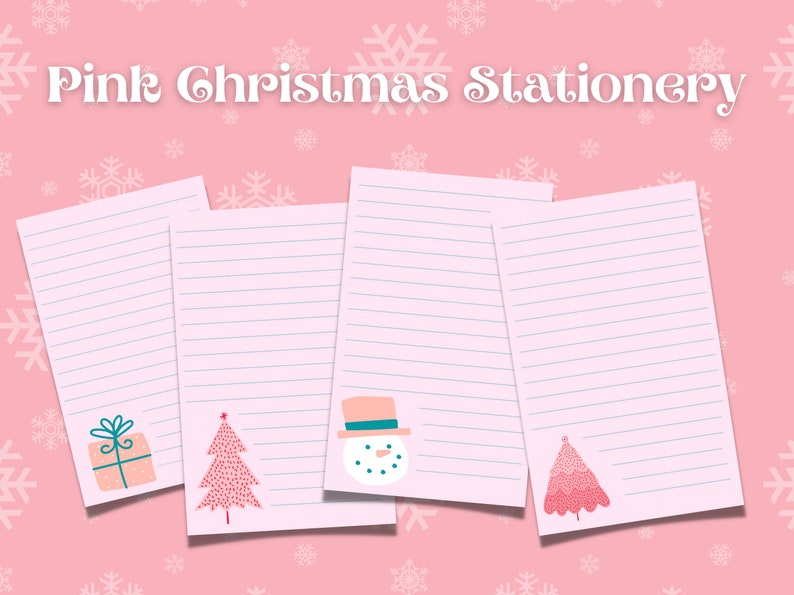 Printable Pink Christmas Stationery, Half-sheet Lined Stationery, Cute ...