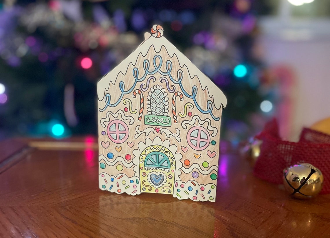 Printable Gingerbread House Coloring Card, Colorable Christmas Card ...