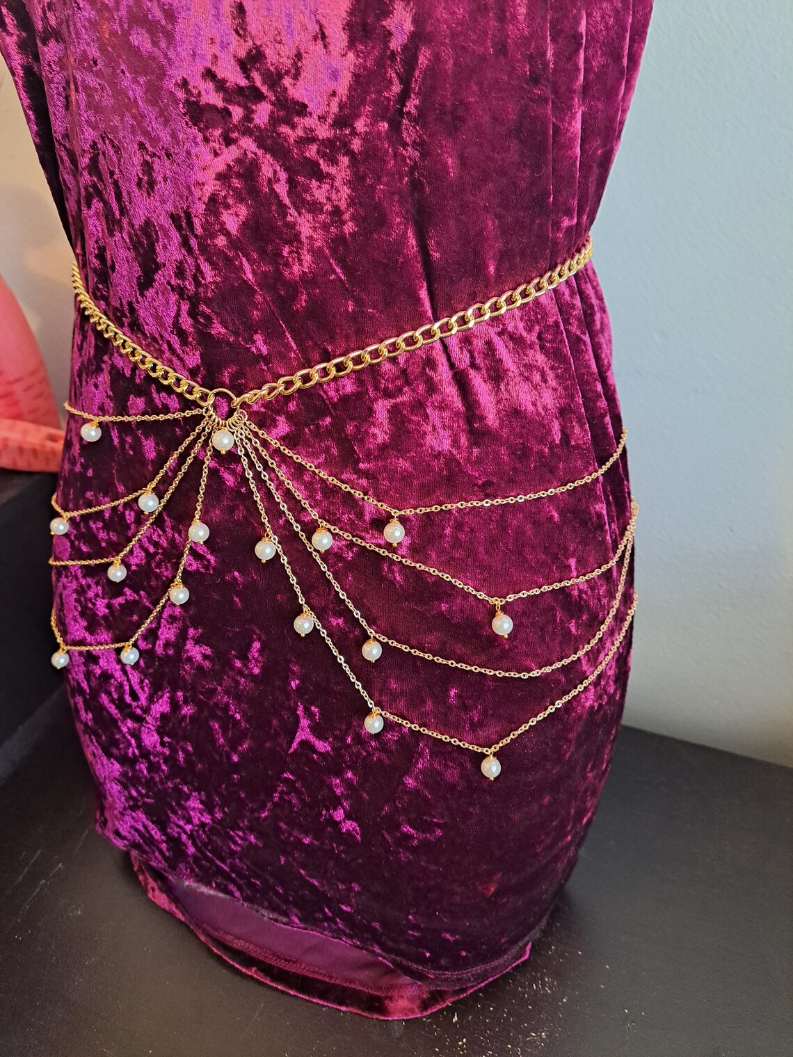 Chunky Gold Colored Waist Chain With Draping Chain and Faceted Bicone ...