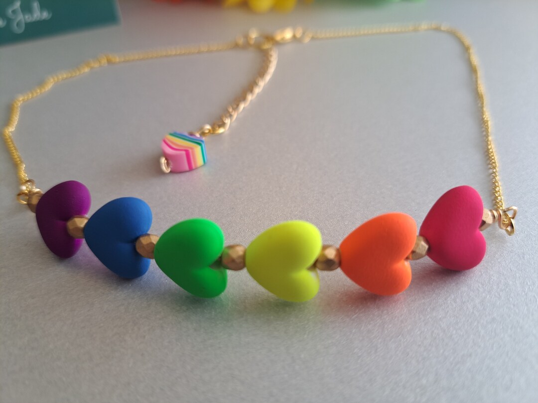 Gold Colored Choker With Large Light Rainbow Puffy Beads - Pride - Etsy