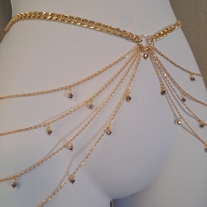 Chunky Gold Colored Waist Chain With Draping Chain and Faceted Bicone ...
