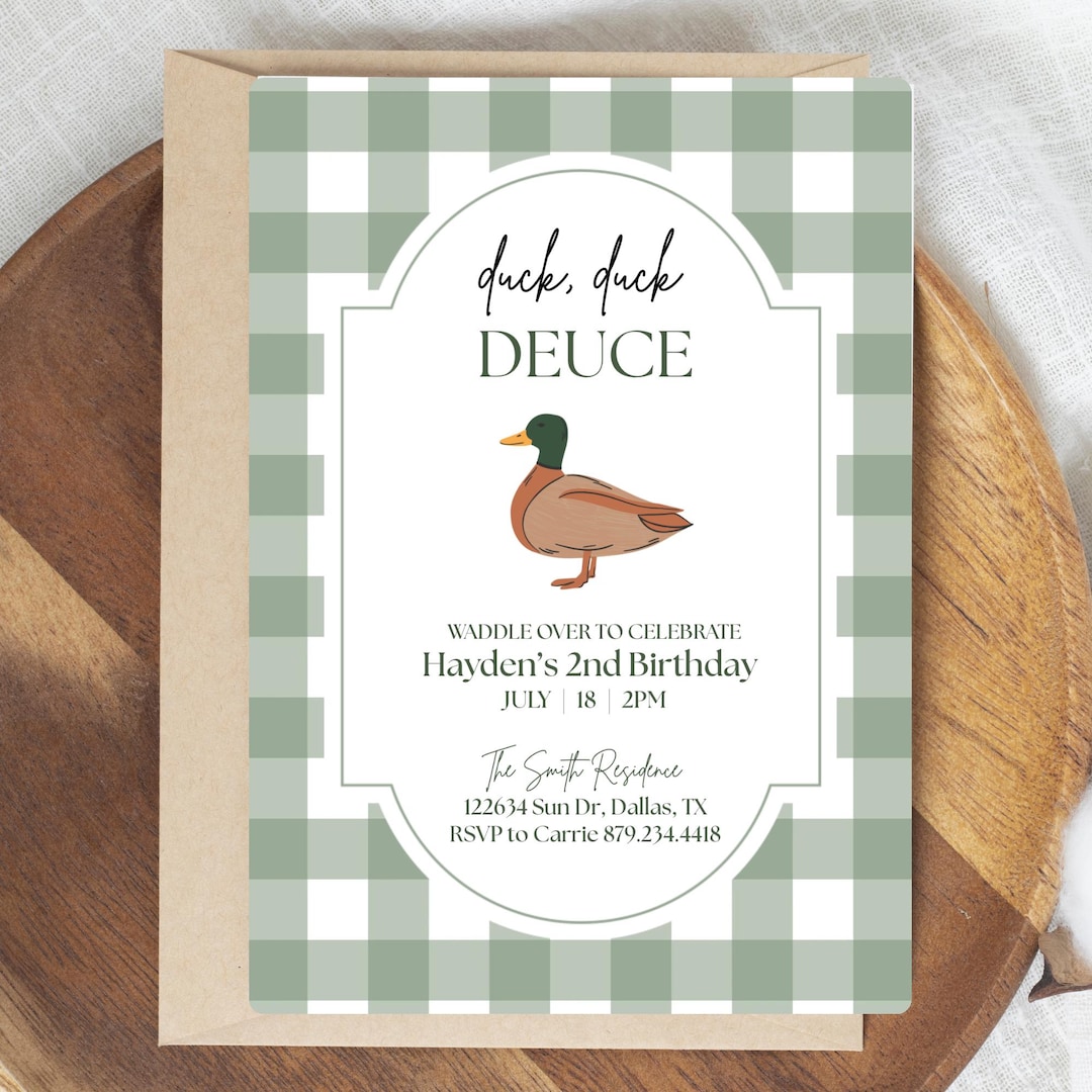 Duck Duck Deuce 2nd Birthday Invitation | Editable Canva Template ...