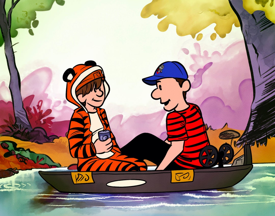 Calvin and Hobbes Digital Portrait Custom Backgrounds 2 Characters - Etsy