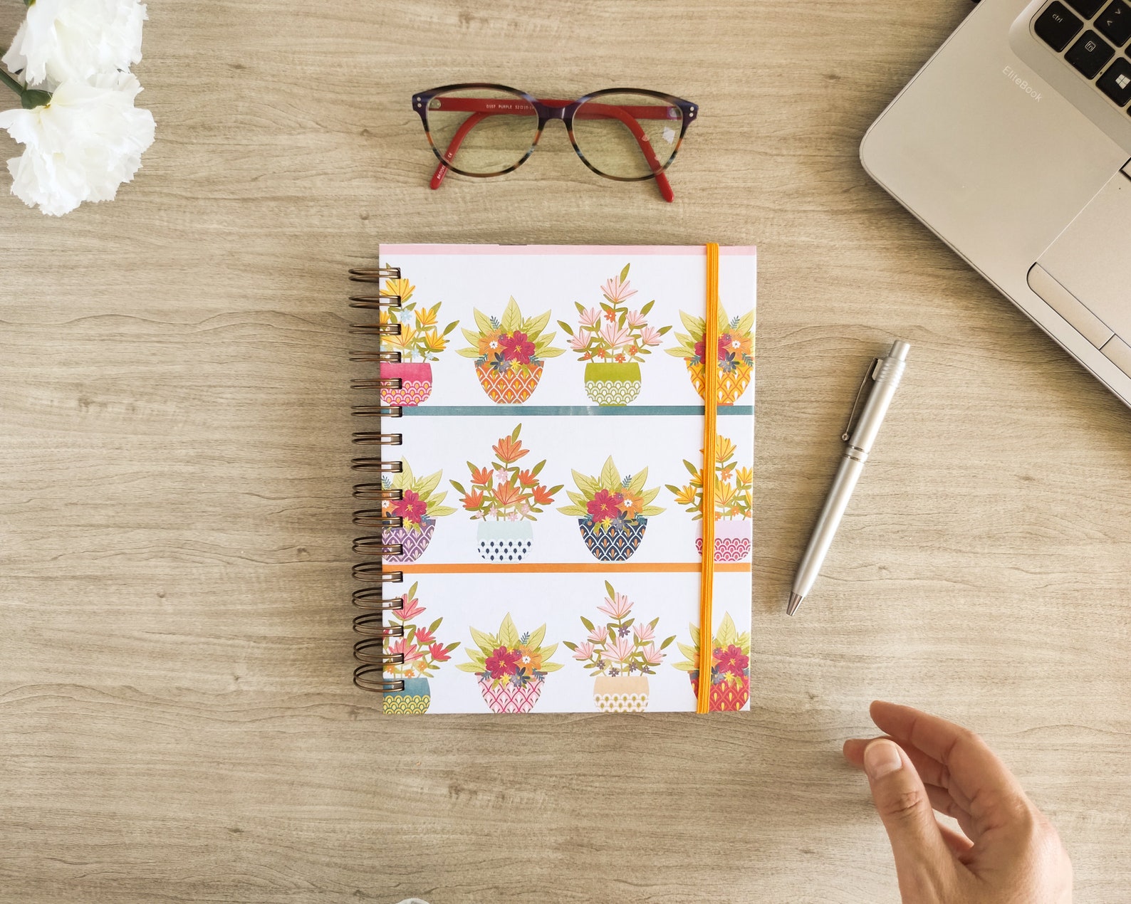 Personalized Flowers in Pots Notebook With Dividers, Floral Customized ...