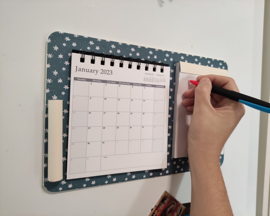 2025 Magnetic Monthly Calendar With Notepad and Flowers Pattern, Floral ...