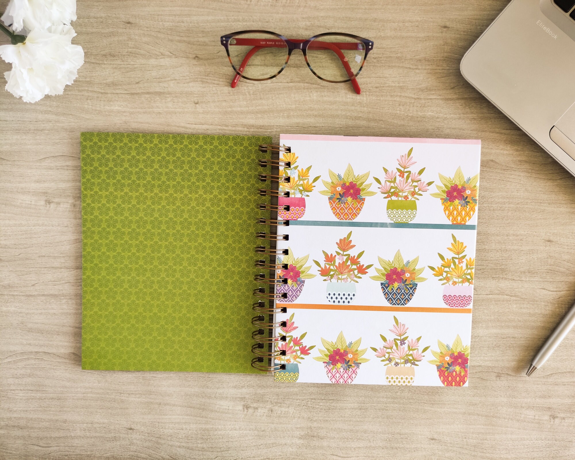 Personalized Flowers in Pots Notebook With Dividers, Floral Customized ...