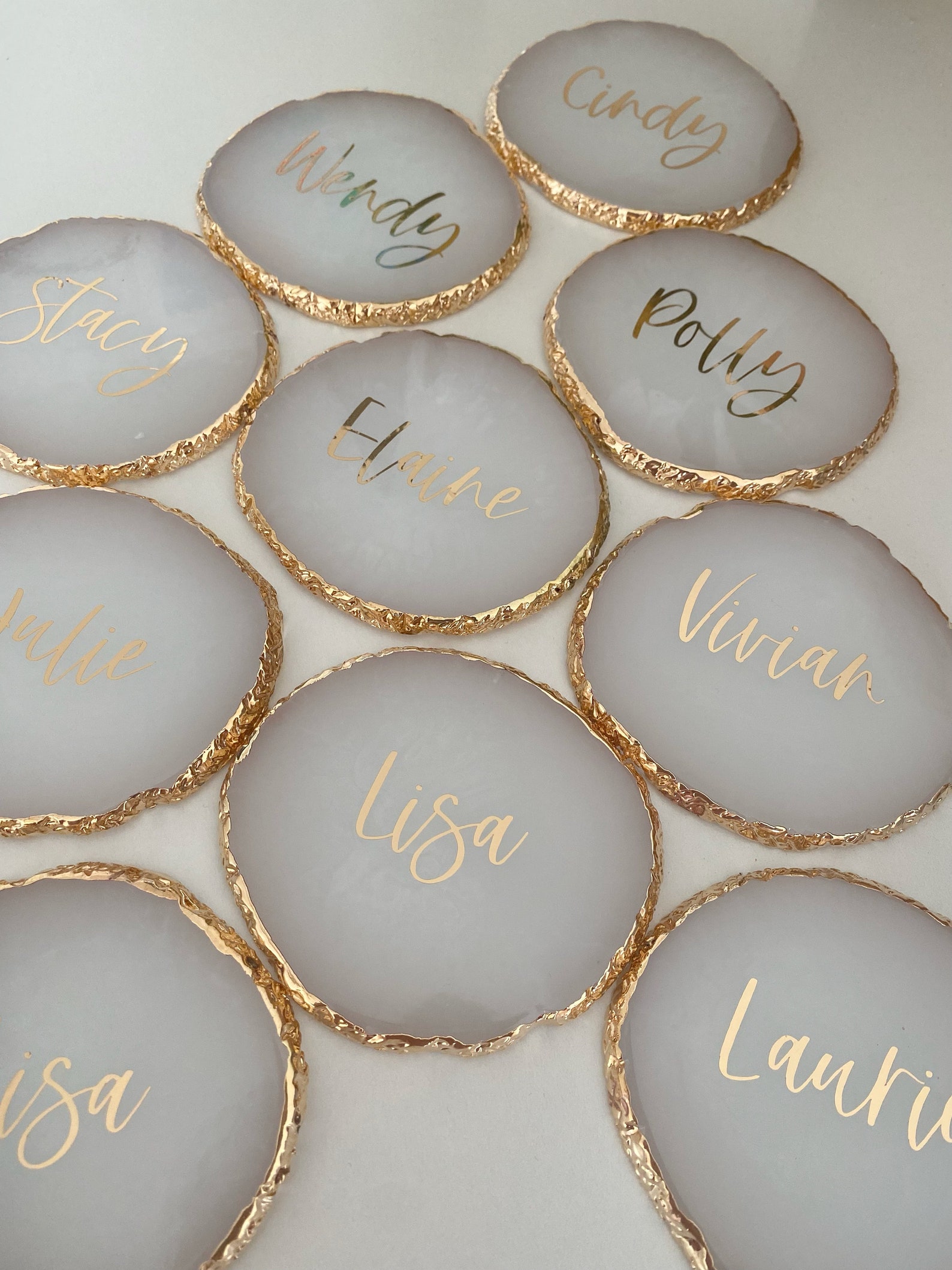 Personalized Resin Coaster White Coaster Gold Rim Coasters - Etsy