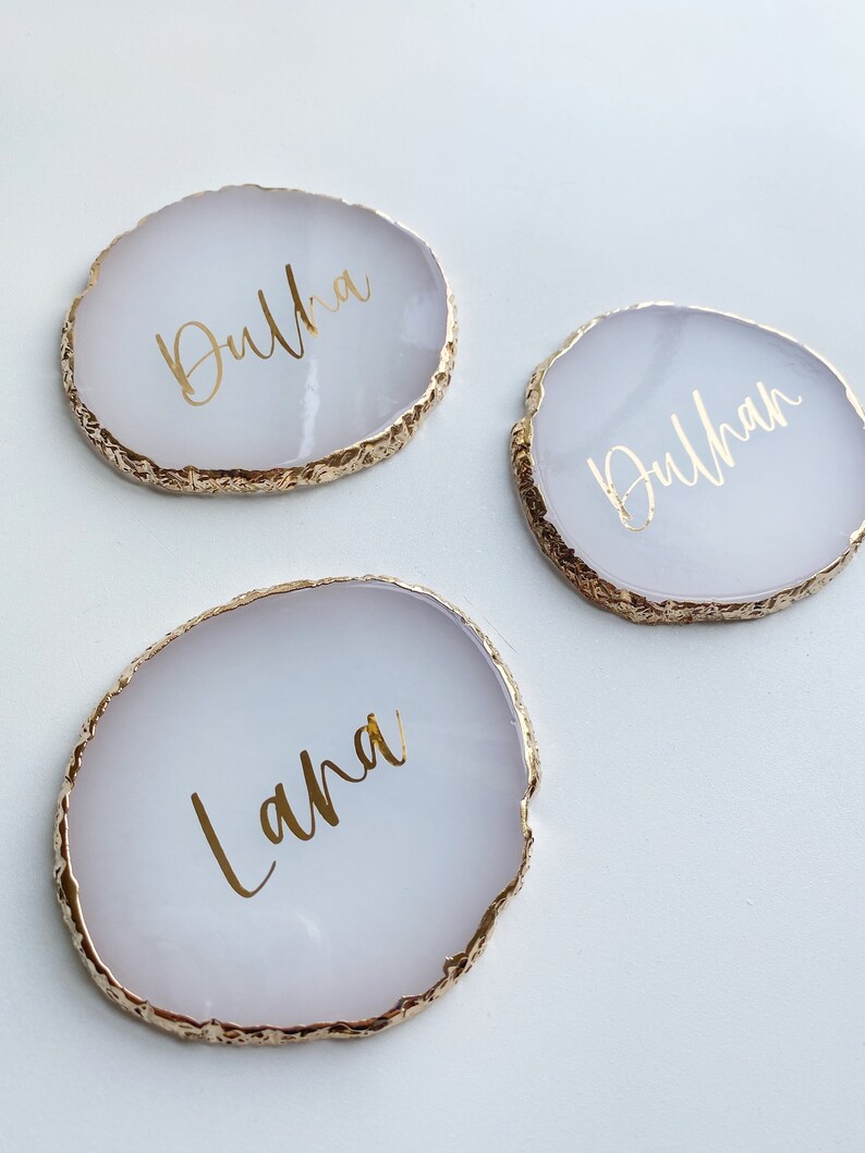 Personalized Resin Coaster White Coaster Gold Rim Coasters - Etsy