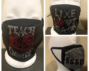 Teacher Rhinestone Bling Face Mask Inspirational Face Mask Back to ...
