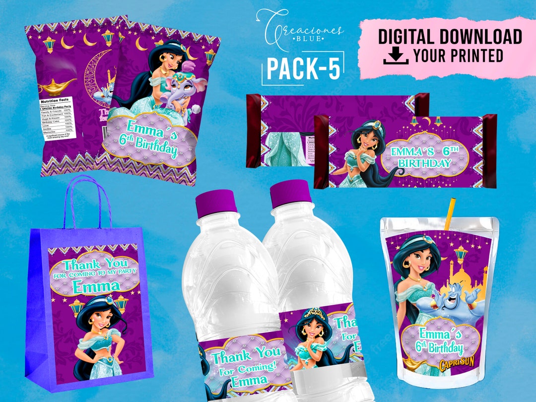 Princess Jasmine Birthday Party, Jasmine chip bag, jasmine favor label ...