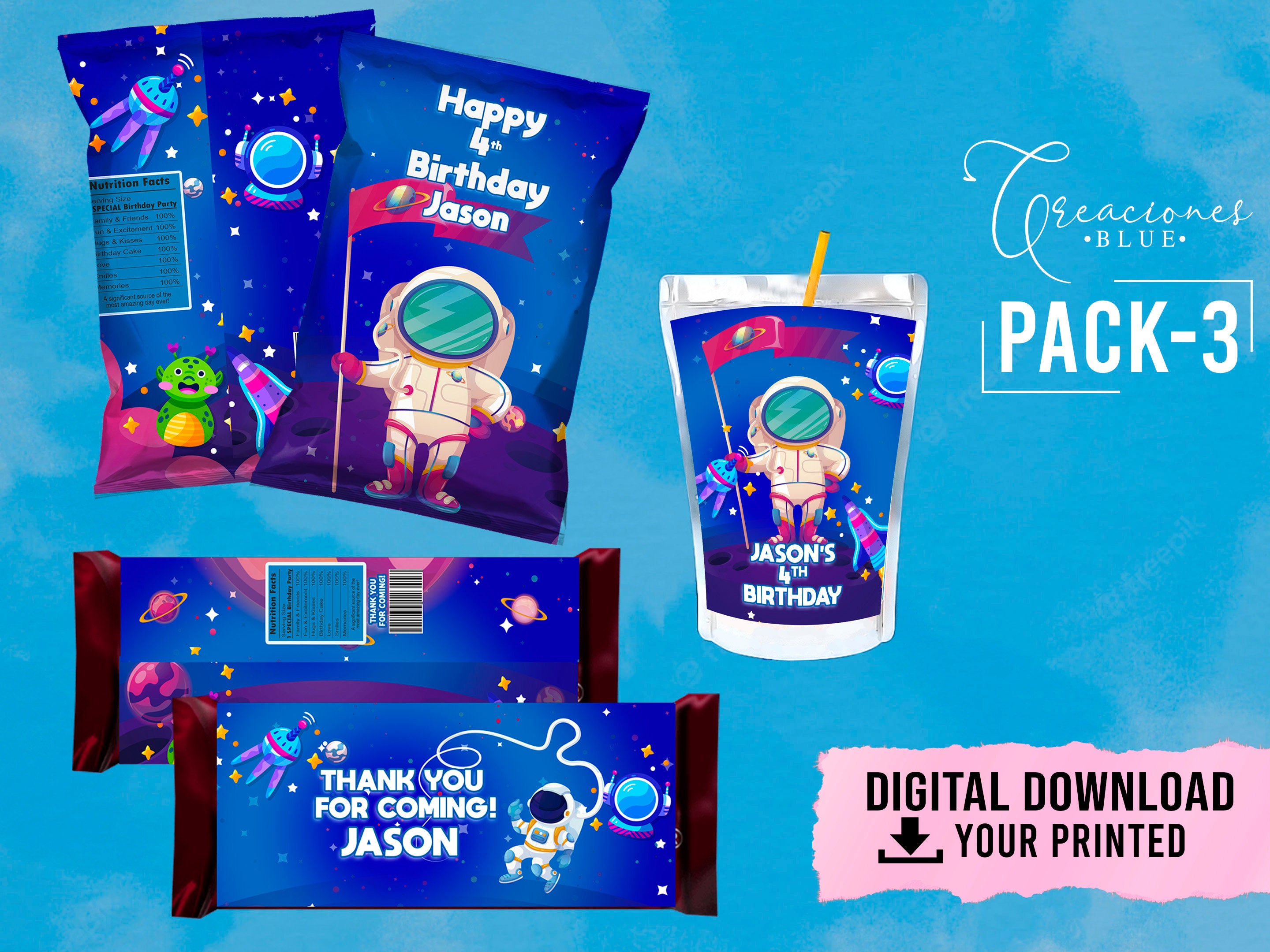 Space Birthday Party Labels Space Chip Bag Label Space - Etsy