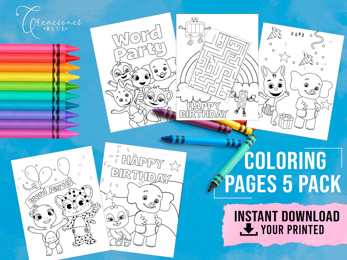 Word Party Coloring Packs Word Party Birthday Party DIGITAL - Etsy