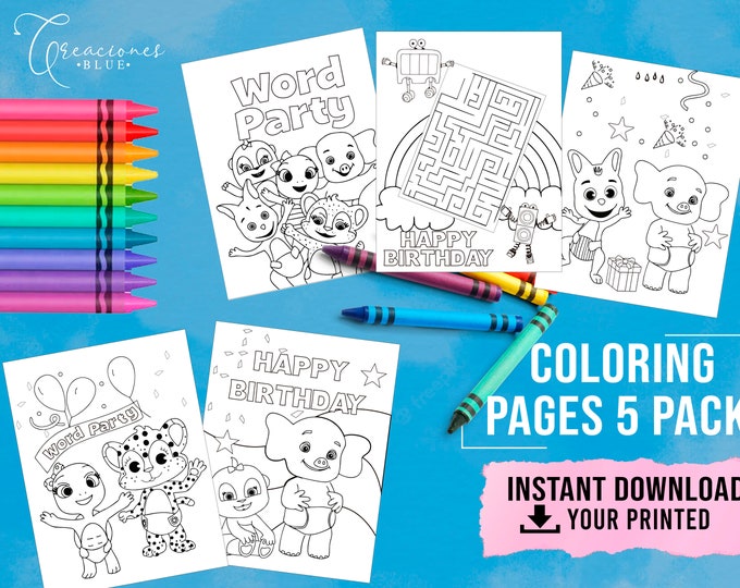 Word Party Coloring Packs, Word Party Birthday Party, DIGITAL DOWNLOAD ...