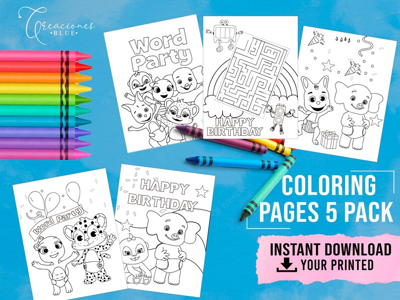 Word Party Coloring Packs Word Party Birthday Party DIGITAL - Etsy