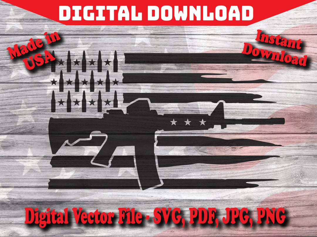 Distressed Gun USA Flag Digital Instant Download SVG, Silhouette ...