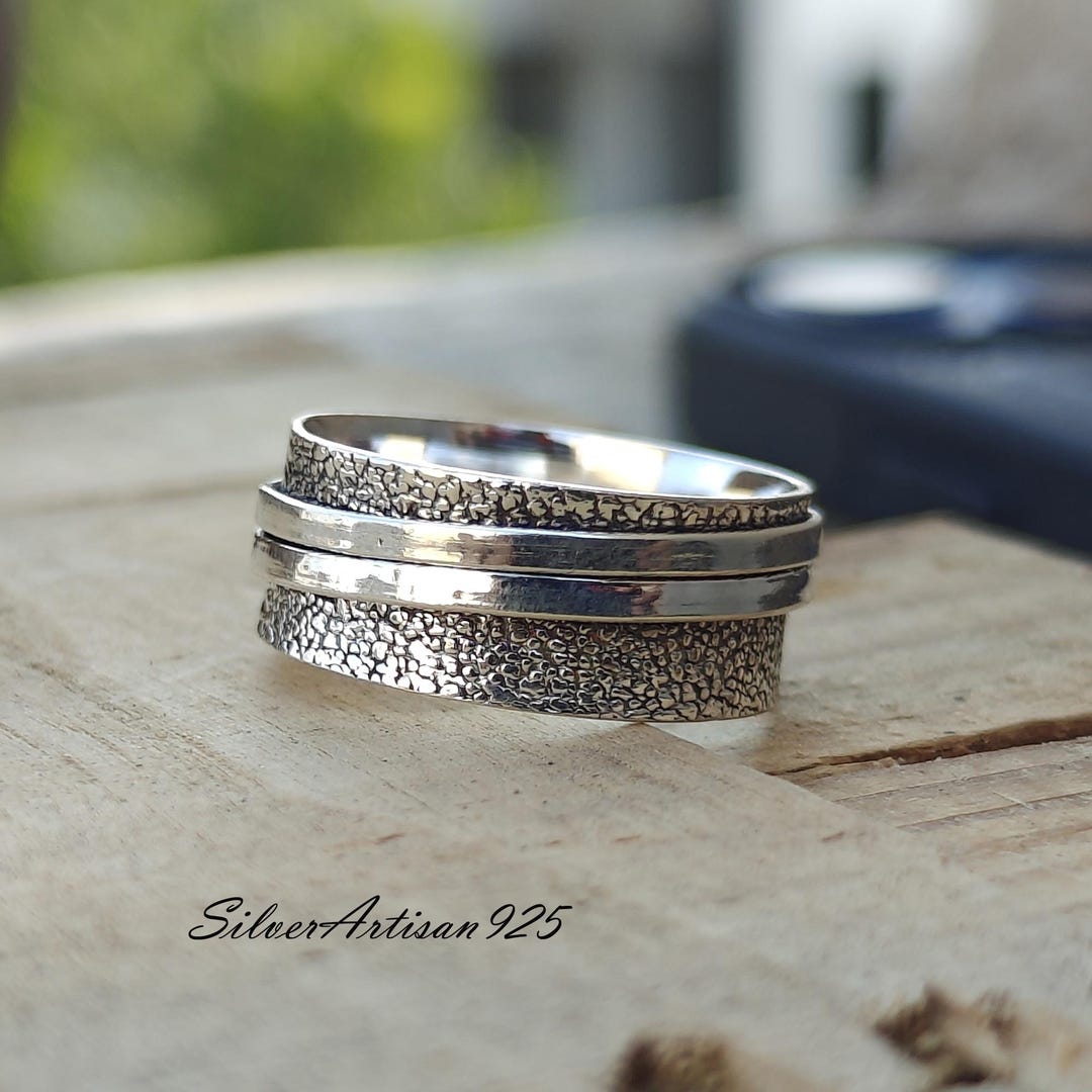 Mini Wide Spinner Ring, Sterling Silver Ring, Fidget Ring, Spinner Ring ...