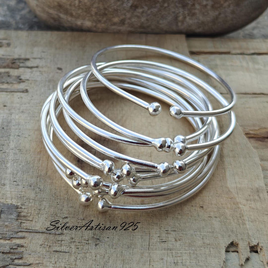 Sterling Silver Bangle || Thick Set of 10 Bangle || West Indian Bangle ...