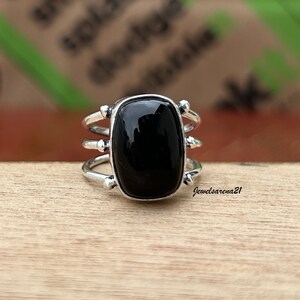 Black Onyx Ring, Rectangle Black Onyx Ring, Black Onyx Sterling Silver Ring, Black Onyx ...