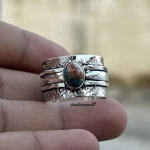 Oyster Copper Turquoise Ring, Oyster Gemstone Ring, 925 Sterling Silver ...