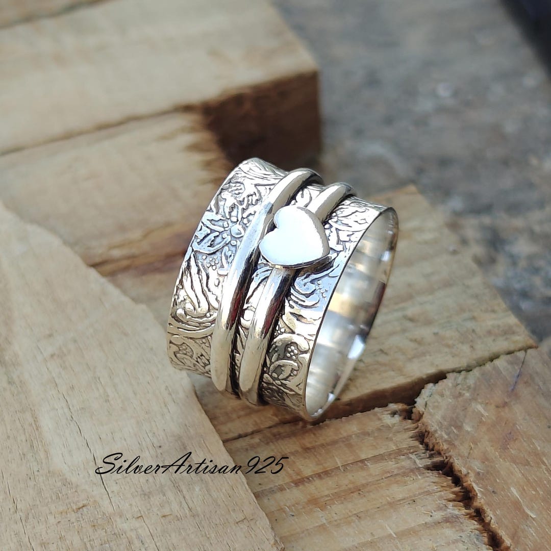 Sterling Silver Heart Spinner Ring: Handmade Meditation Jewelry - Etsy