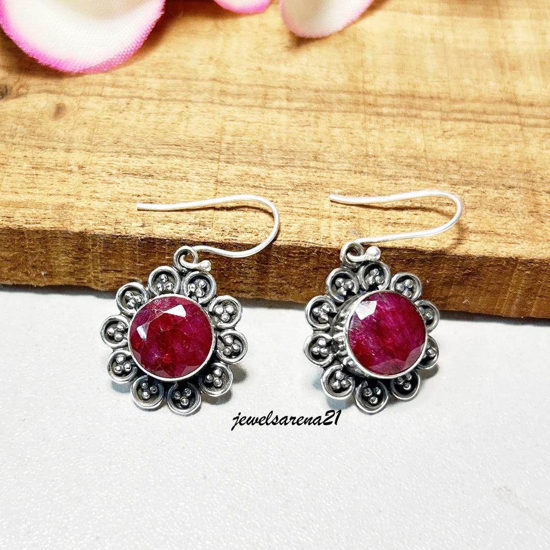 Red Ruby Earrings Ruby Gemstone Designer Earring 925 Sterling Silver Boho Earring Ruby Dainty ...