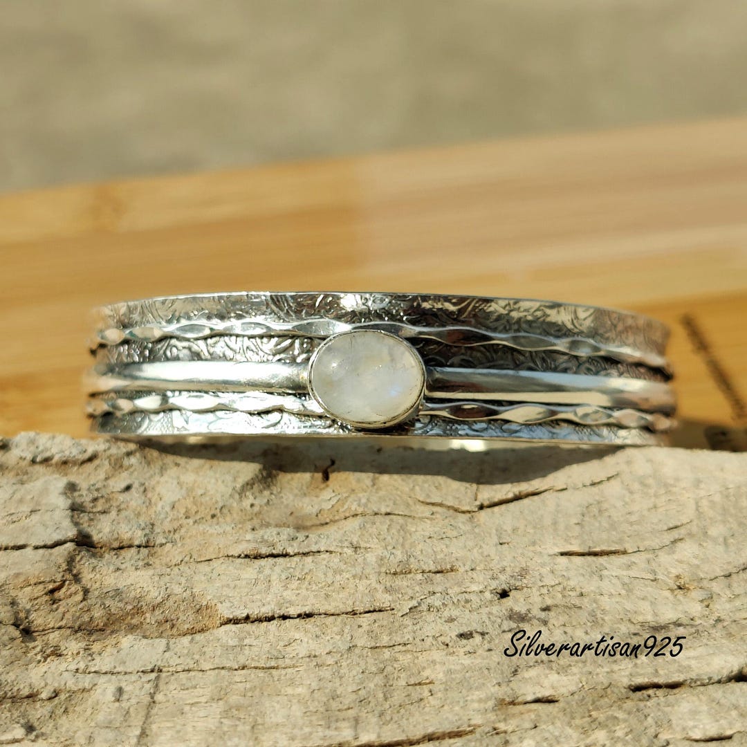 Moonstone Bangle - Gemstone Spinner Bangle - Hammered Spin Bangle ...