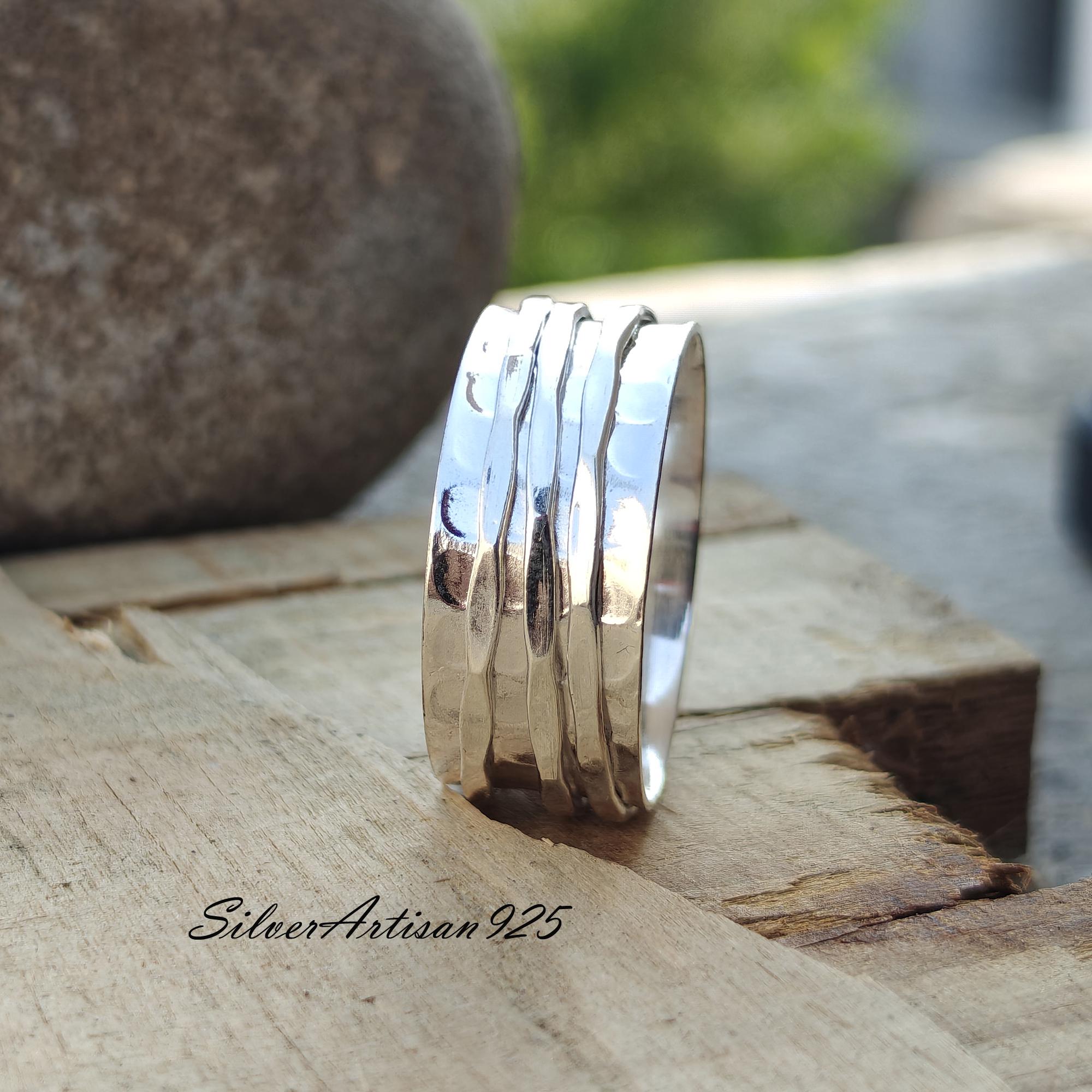 Sterling Silver Fidget Ring: Hammered Spinner Anxiety Ring - Etsy