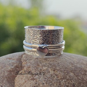 Sterling Silver Heart Spinner Ring: Handmade Meditation Jewelry - Etsy