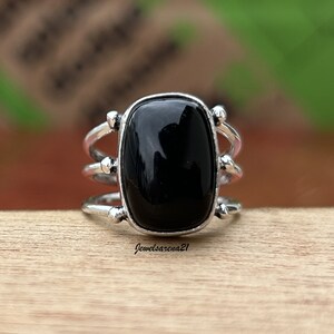 Black Onyx Ring, Rectangle Black Onyx Ring, Black Onyx Sterling Silver Ring, Black Onyx ...