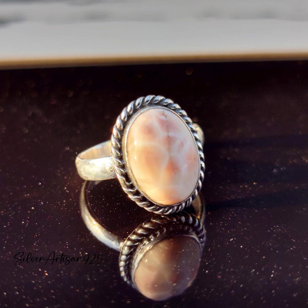 Natural Pink Larimar Ring - Women Ring - Gemstone Silver Ring - 925 ...
