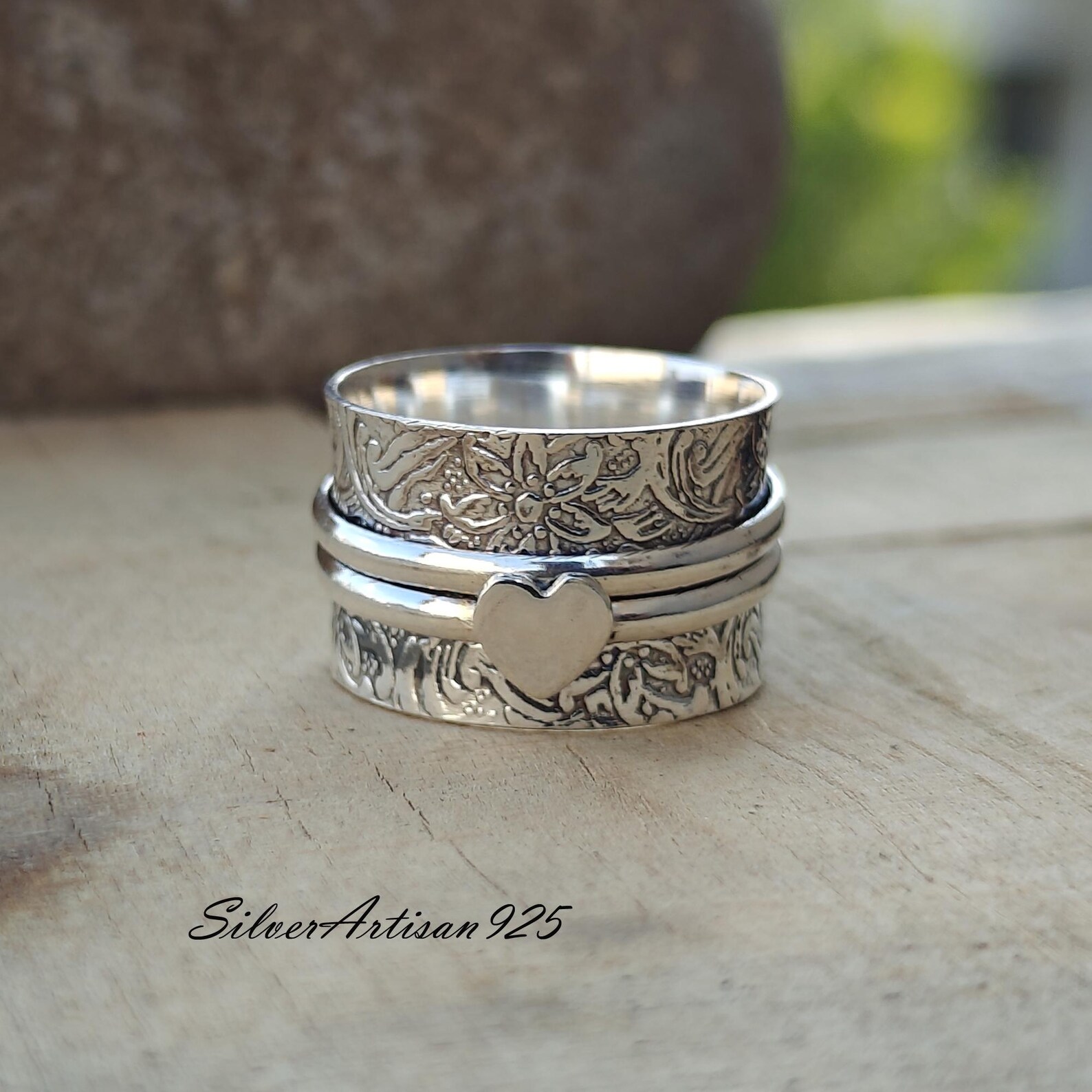 Sterling Silver Heart Spinner Ring: Handmade Meditation Jewelry - Etsy