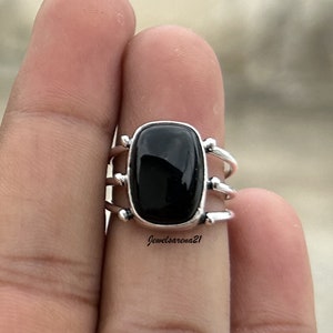 Black Onyx Ring, Rectangle Black Onyx Ring, Black Onyx Sterling Silver Ring, Black Onyx ...