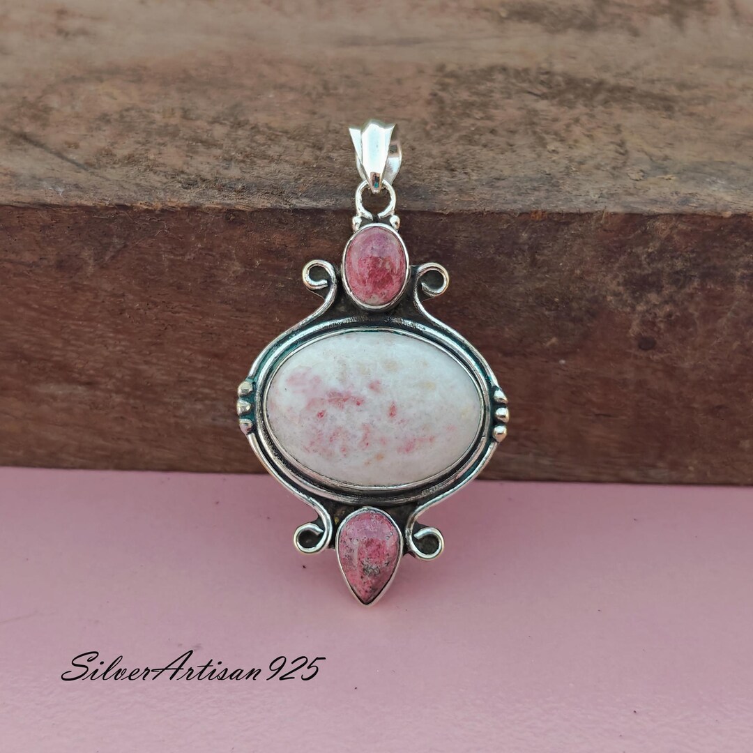 Cinnabar Pendant ! Sterling Silver Pendant ! Thulite Gemstone Pendant ...