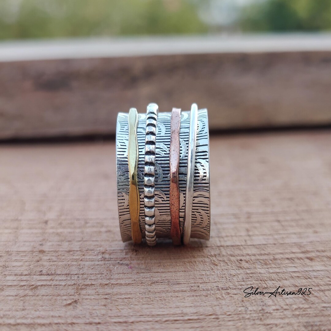 Multi Tone Spinner Ring,, Silver Handmade Women Jewelry,, Spinner ...