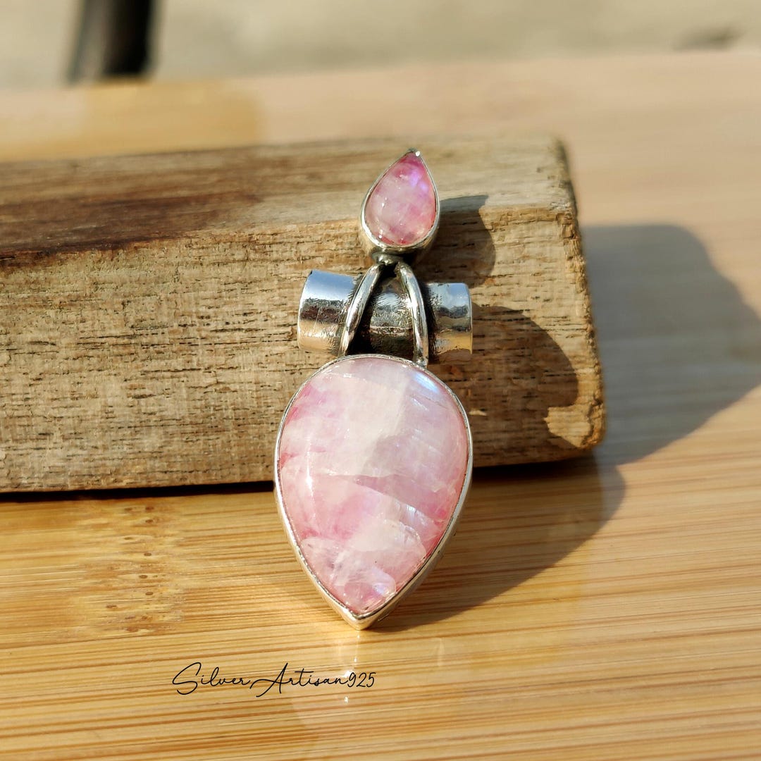 Pink Moonstone Gemstone Pendant, Pink Moonstone Necklace, Handmade ...