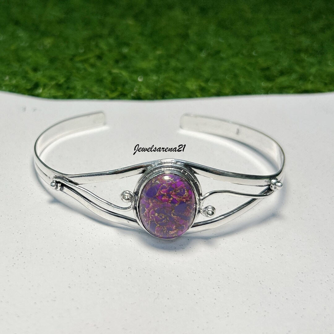 Pulseira turquesa de cobre roxo / Pulseira de prata feita à mão ...