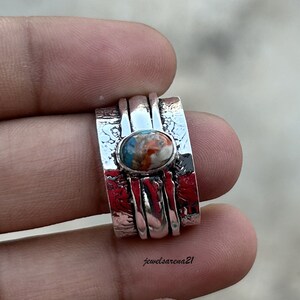 Oyster Copper Turquoise Ring, Oyster Gemstone Ring, 925 Sterling Silver ...
