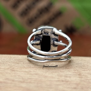 Black Onyx Ring, Rectangle Black Onyx Ring, Black Onyx Sterling Silver Ring, Black Onyx ...