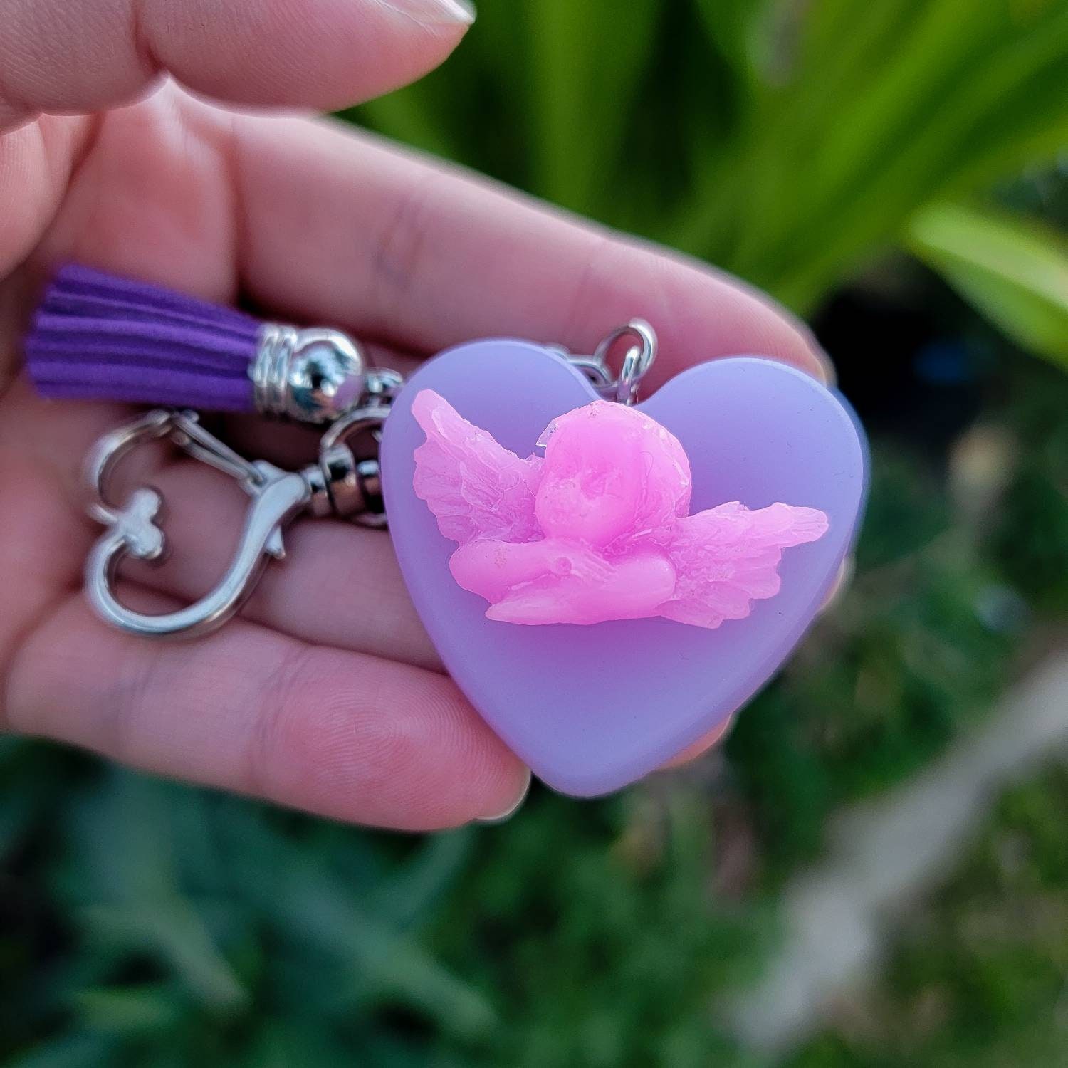 Purple Heart and Pink Angel Keychain 3 - Etsy