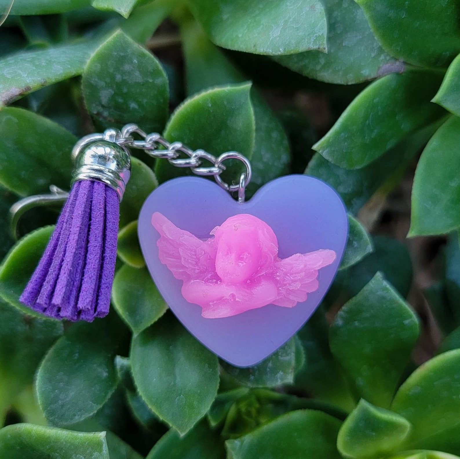 Purple Heart and Pink Angel Keychain 3 - Etsy