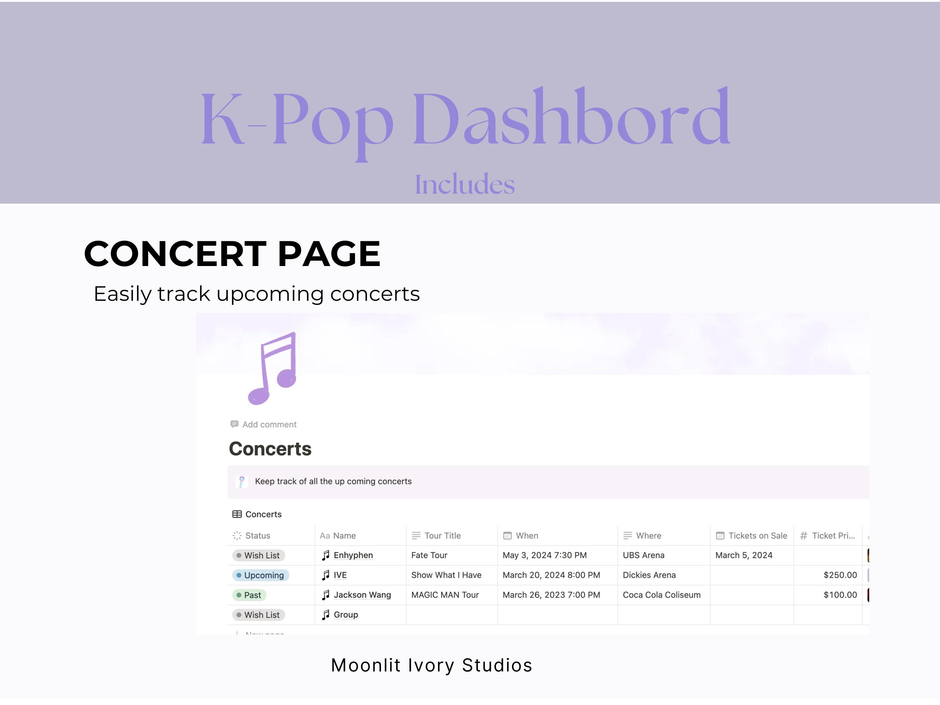 Ultimate K-pop Notion Dashboard: Concert, Album & Idol Tracker (notion ...