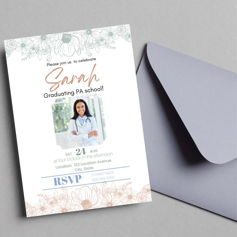 Simple Floral Physician Assistant (PA) Graduation Invitation Template ...
